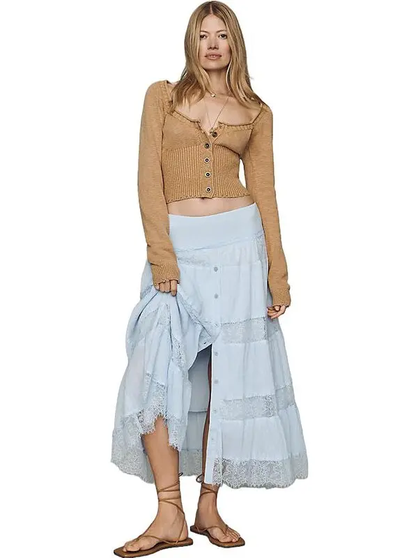 Anthropologie Tiered Lace Midi Skirt - Ice Blue