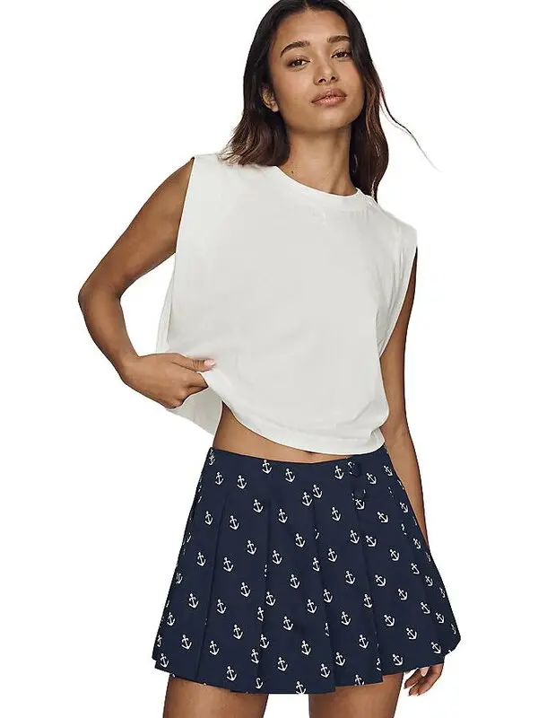 Maeve Cotton Skort With Anchor Print - Navy