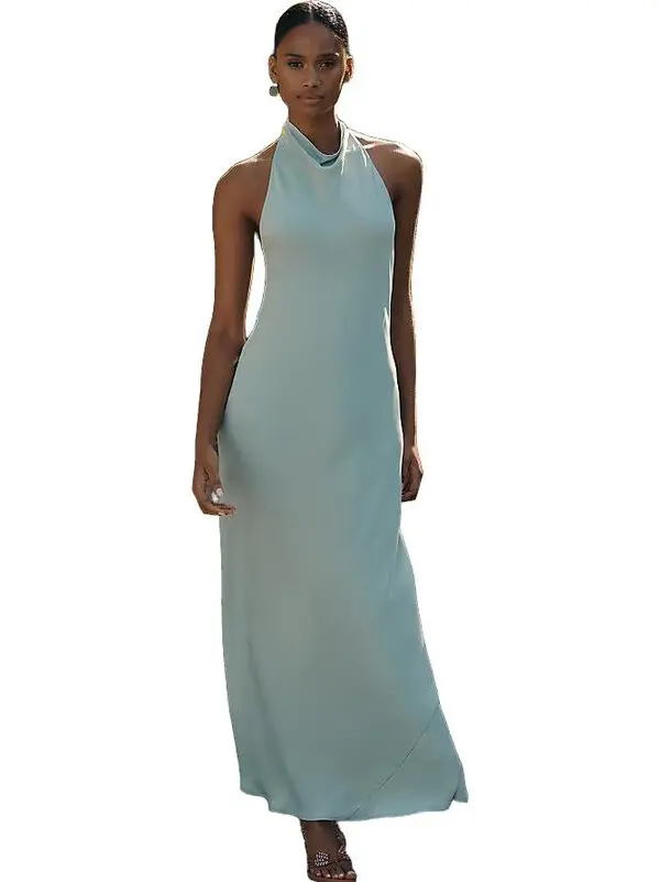 Maeve Jamie Satin Halter Maxi Dress - Blue Surf