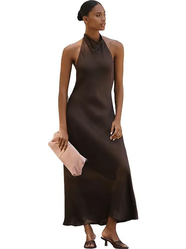 Maeve Jamie Satin Halter Maxi Dress - Solemnity