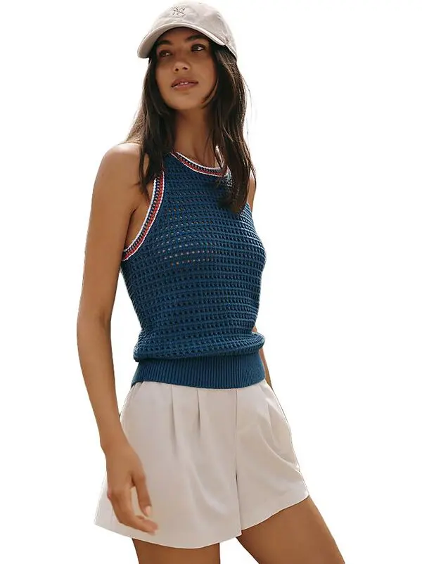 Varley Aberg Cotton Knit Halter Top - Heron Blue