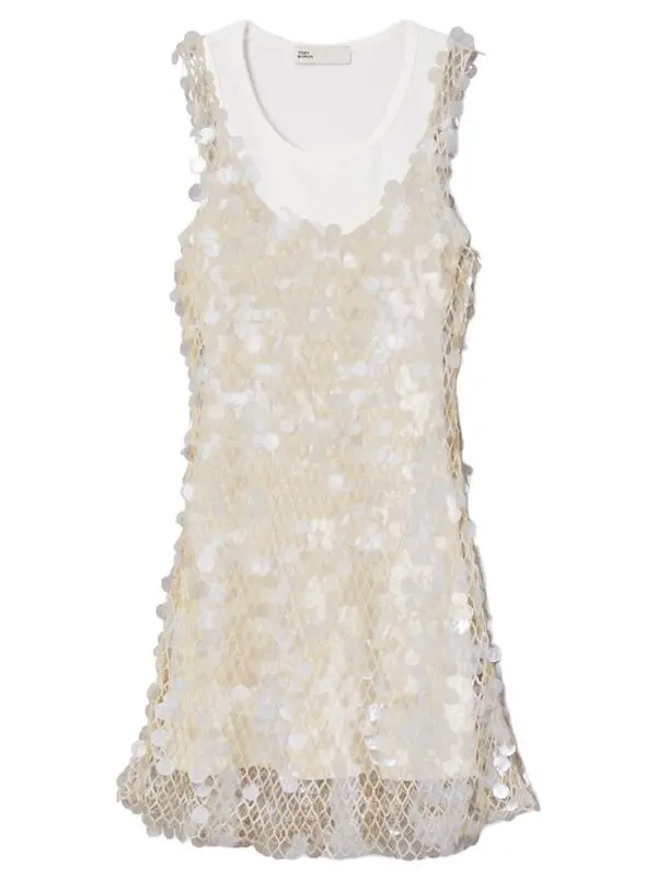Tory Burch Sequin Mesh Racerback Dress - Snow White/new Ivory