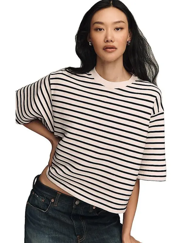 ANINE BING Crew Neck Cropped T-shirt - White Black