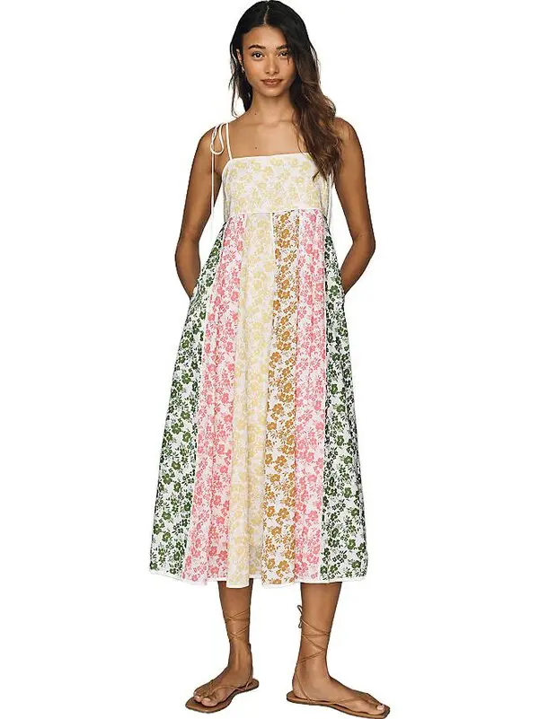 English Factory Colorblock Floral Midi Dress - Multi