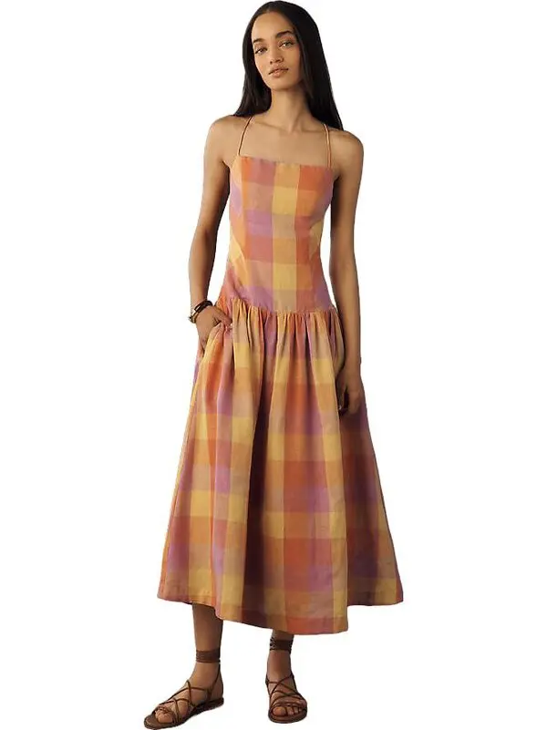 JACQUIE THE LABEL Juna Drop-waist Dress In Cotton - Orange Pink Multi