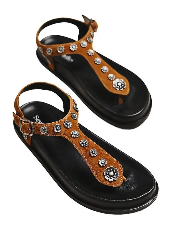 Seychelles Studded T-strap Sandals - Tan