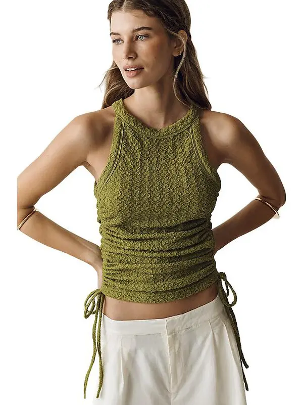 Anthropologie High Neck Cinched Tank Top - Guacamole