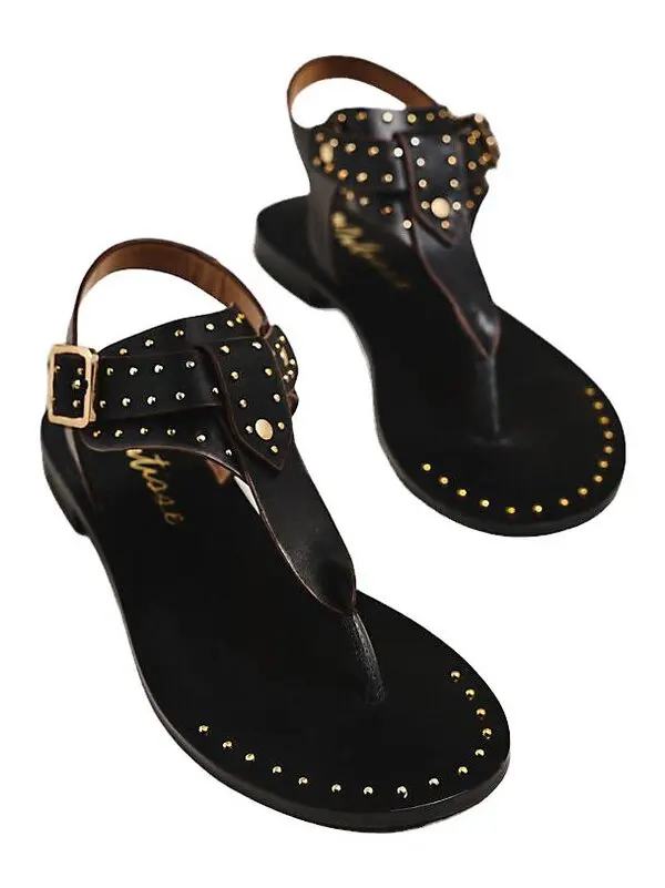 Matisse Mona T-strap Sandals With Buckle And Stud Embellishments - Black