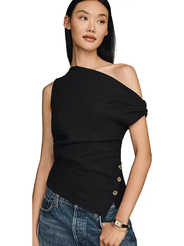 Anthropologie Off-the-shoulder Top With Button Details - Black