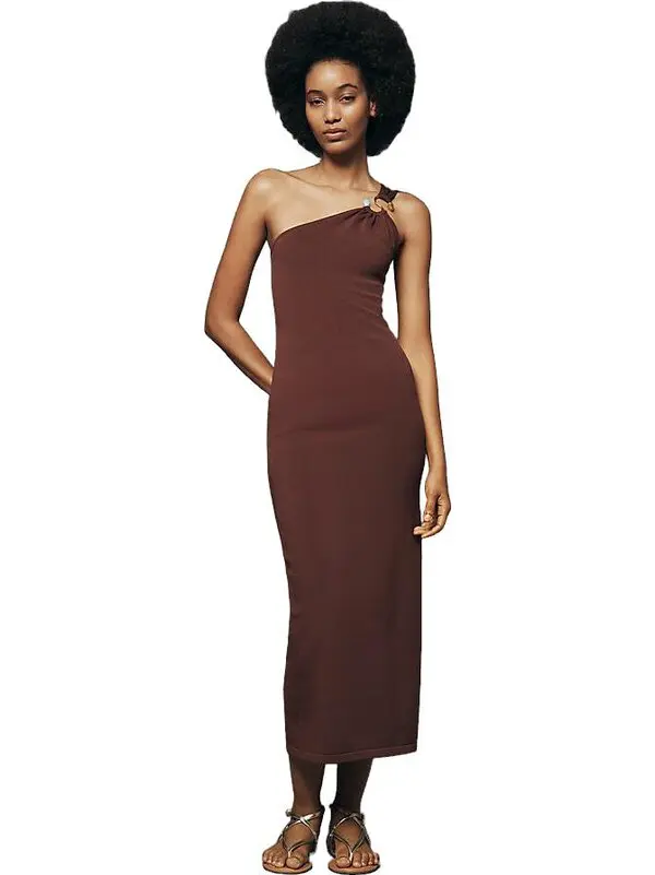 Astr The Label One-shoulder Midi Dress With Hardware Detail - Brown