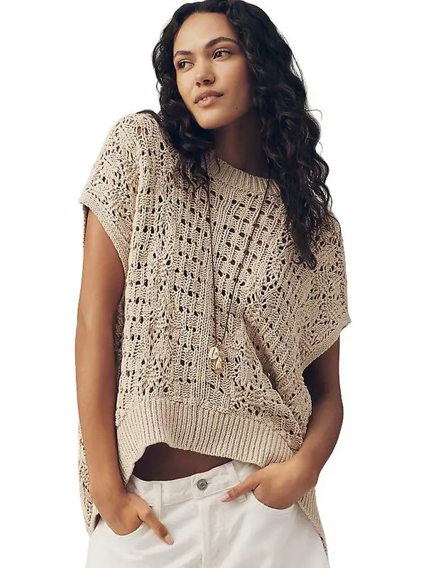 PILCRO Cotton Linen Open Stitch Sweater - Neutral
