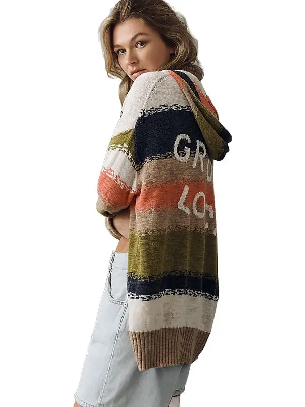 PILCRO Striped Hooded Cardigan - Multi Stripe
