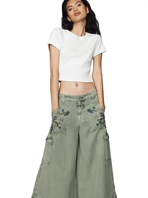 Anthropologie High Rise Wide Leg Cargo Pants - Sea Spray
