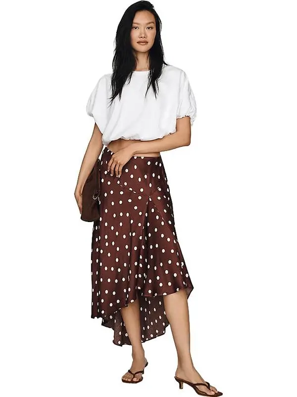 Maeve Satin High-low Polka Dot Slip Skirt - Brown Dot