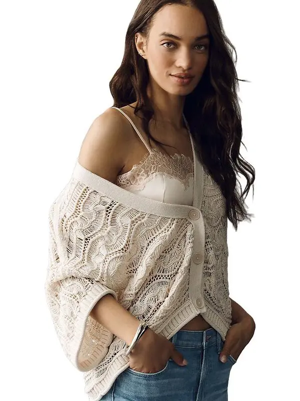 Anthropologie Textured Stitch Cardigan - Oatmeal
