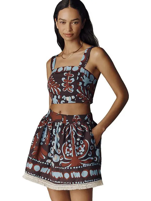 Maeve Cotton Crochet-trim Mini Skirt - Brown Pattern