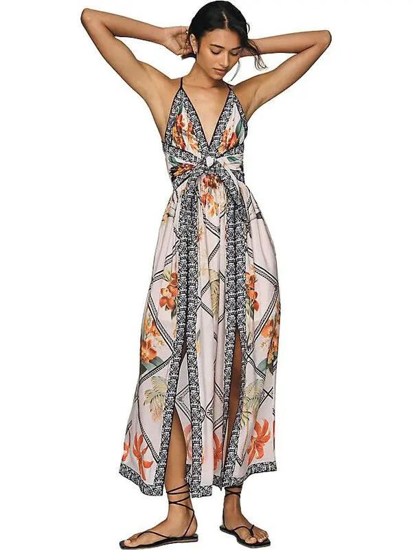 Anthropologie Scarf Print Midi Dress - Ivory Floral