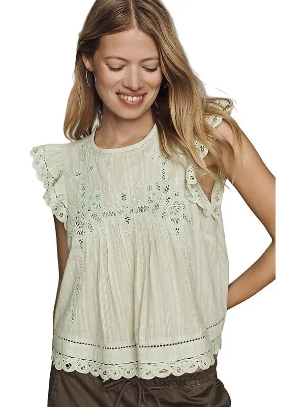 Anthropologie Lace Flutter Top - Light Green