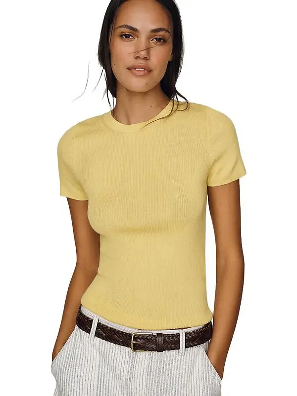 Maeve Short-sleeve Cashmere Pullover - Lemon