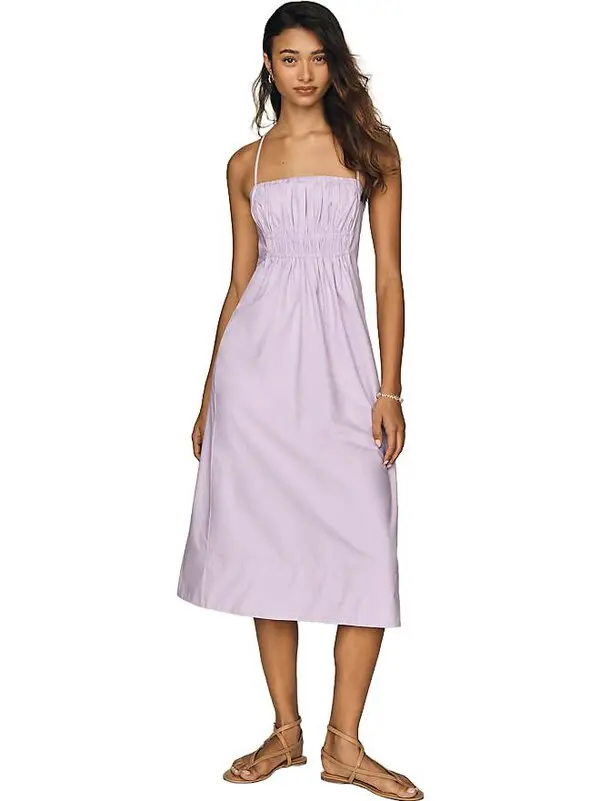 Maeve Cotton Ruched A-line Midi Dress - Purple