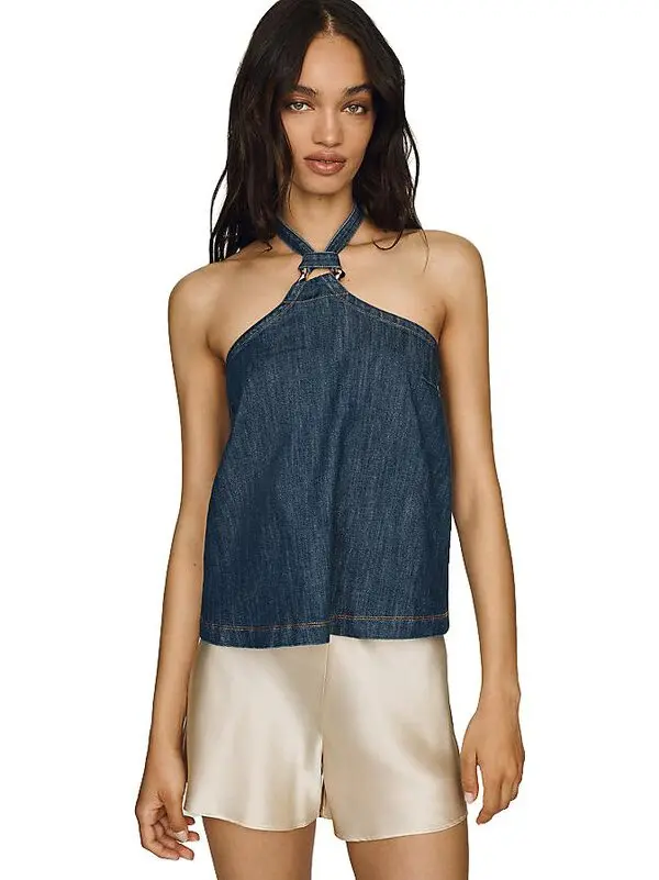 PILCRO Denim Halter Top - Medium Denim