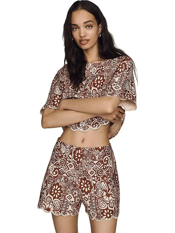 DOLAN LEFT COAST Knit Scallop Shorts - Brown Pattern