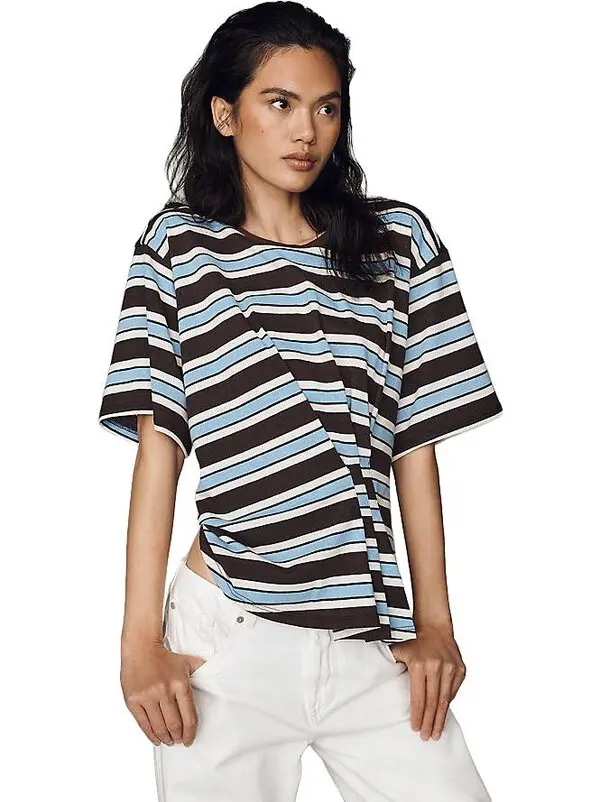 PILCRO Pleated Waist T-shirt - Blue Pattern