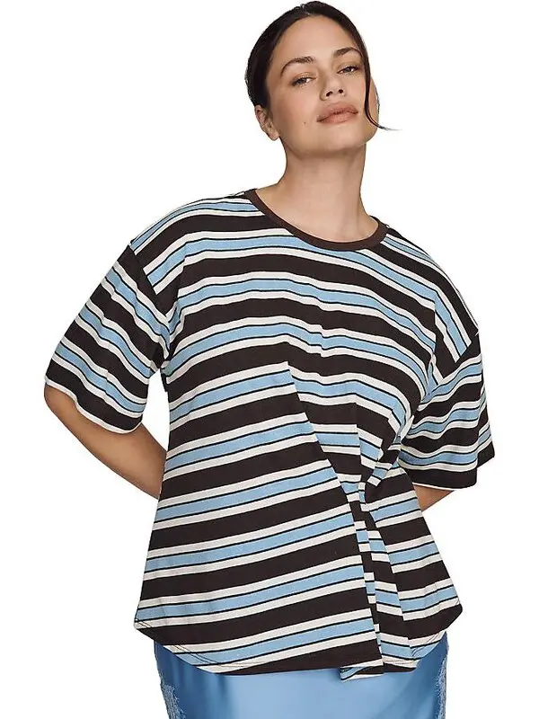 PILCRO Pleated Waist T-shirt - Blue Pattern