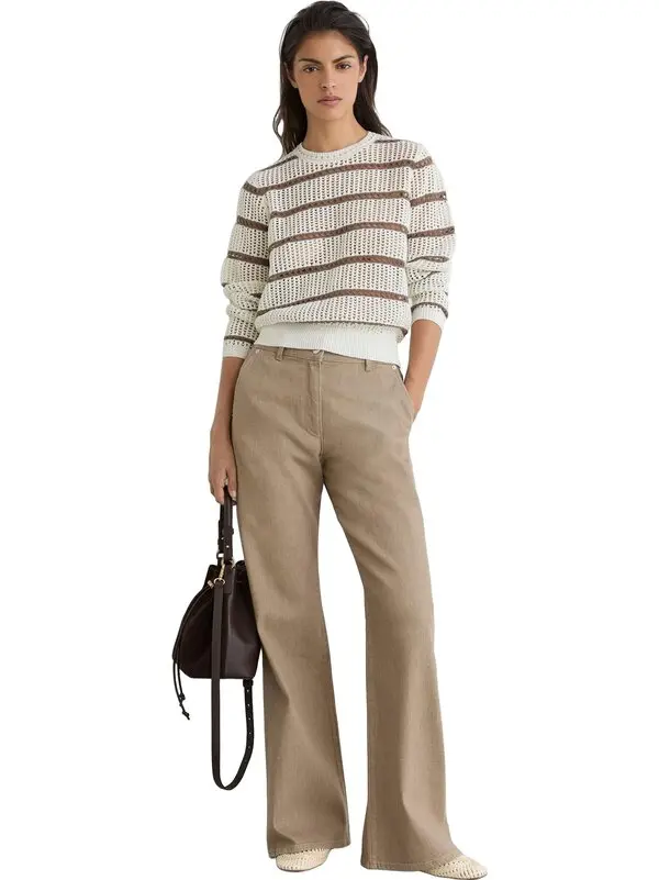REISS Skylar Cotton-blend Open-knit Stripe Jumper - Ivory/taupe Neutral