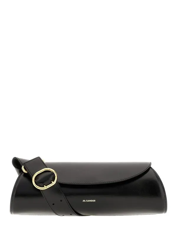 JIL SANDER Black Leather Clutch Bag With Gold Tone Hardware - Multicolor
