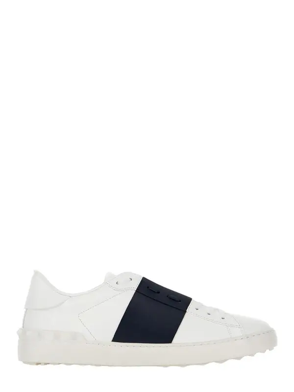 Valentino Garavani White Leather Sneakers With Navy Band - Multicolor