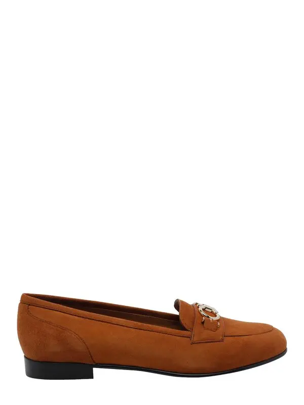 FERRAGAMO Gancini Ornament Suede Loafers - Brown