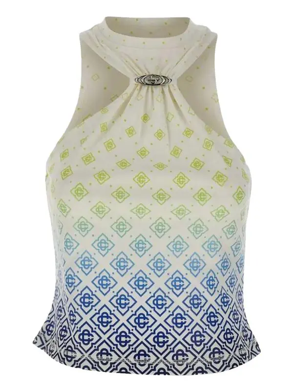 Casablanca Draped Top With Monogram Print - Multicolor