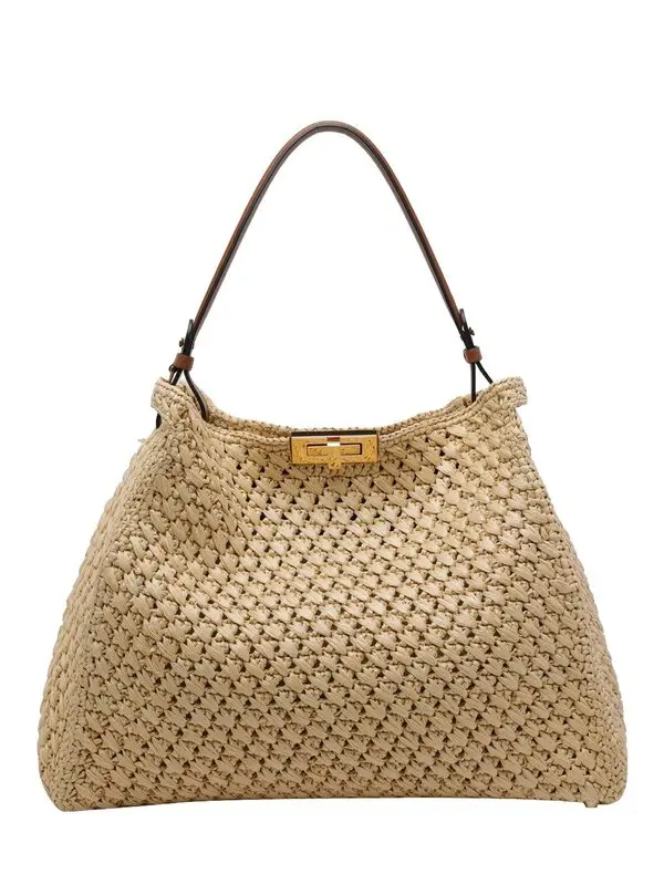 Fendi Straw Large Way Shoulder Bag - Cream