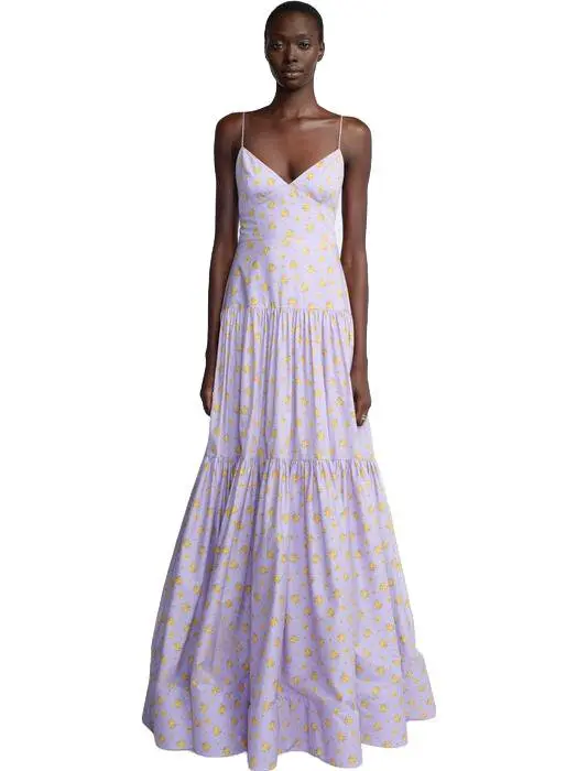 Lela Rose Printed Cotton Tiered Gown - Floral