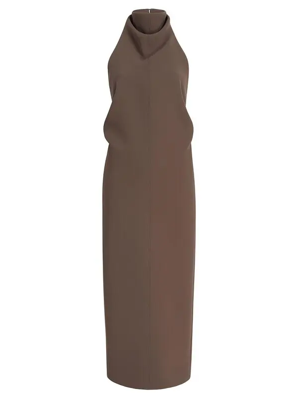 Khaite Roxanne High-neck Halter Crepe Dress With Open Back - Clove