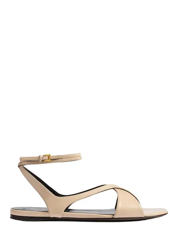 Khaite Liria Glazed Leather Ankle Strap Flat Sandals - Nude