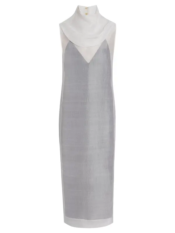 Khaite Elva Silk Organza High-neck Dress - Chalk