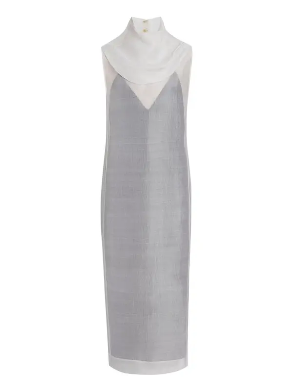 Khaite Elva Silk Organza High-neck Dress - Chalk