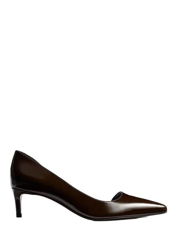 Khaite Jett D'orsay Low Heel Pumps In Glazed Leather - Cacao