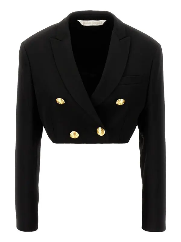 Palm Angels Double Breasted Cropped Blazer With Metal Trims - Multicolor
