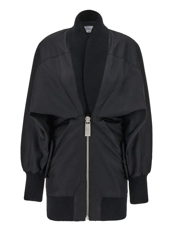 Off-White Black Bomber Jacket With Silver Tone Zipper - Multicolor