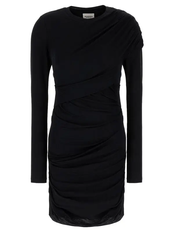 Isabel Marant Étoile Black Long Sleeve Ruched Dress - Multicolor