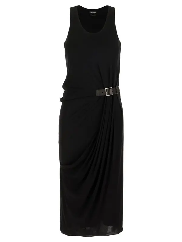 TOM FORD Black Asymmetrical Belted Dress - Multicolor