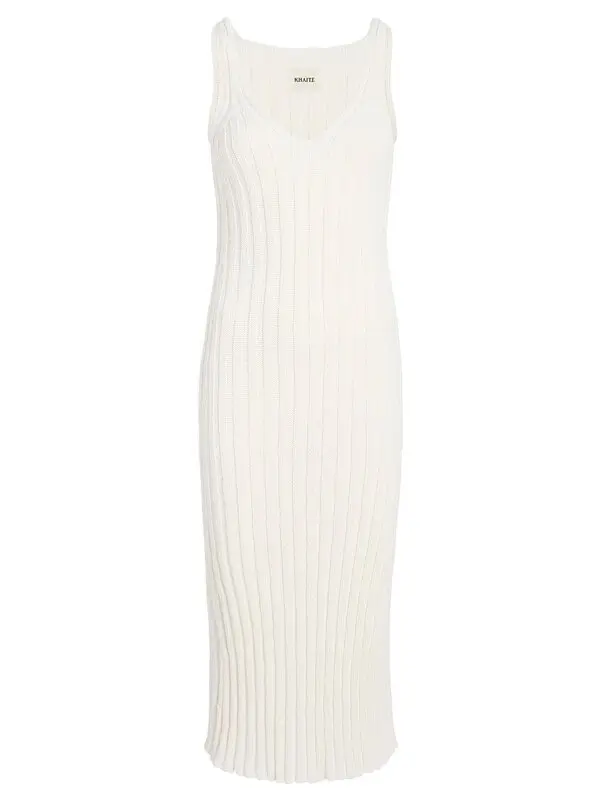 Khaite Ribbed Knit V-neck Midi Dress - Glaze