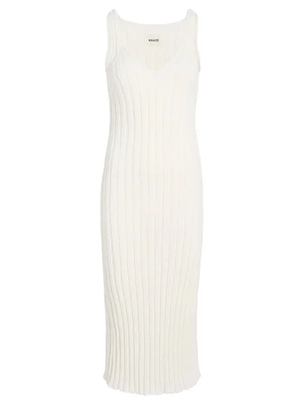Khaite Ribbed Knit V-neck Midi Dress - Glaze