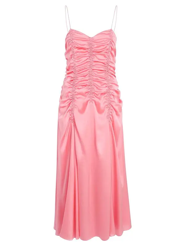 Khaite Raina Ruched Sweetheart Neckline Silk Charmeuse Dress - Azalea