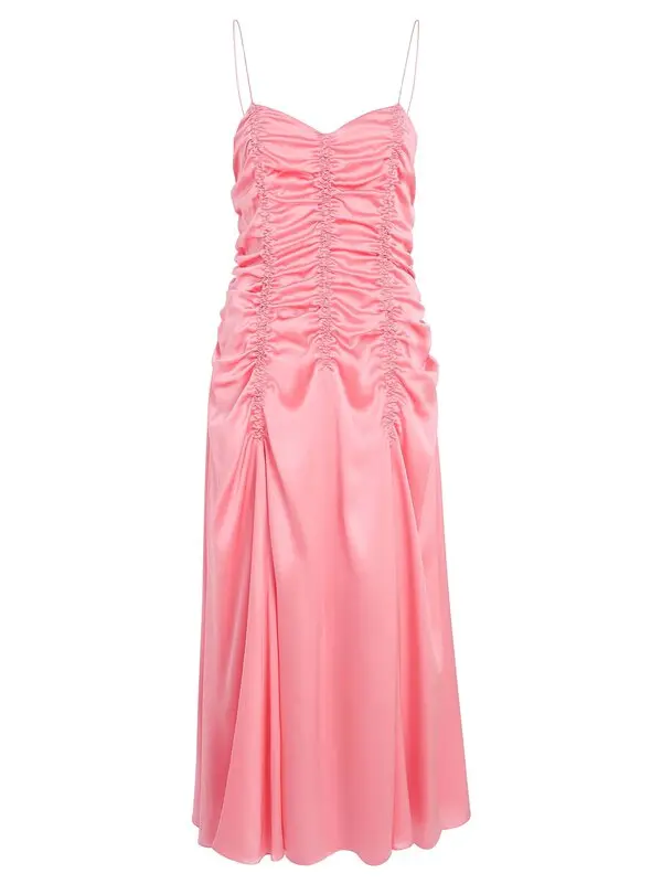 Khaite Raina Ruched Sweetheart Neckline Silk Charmeuse Dress - Azalea