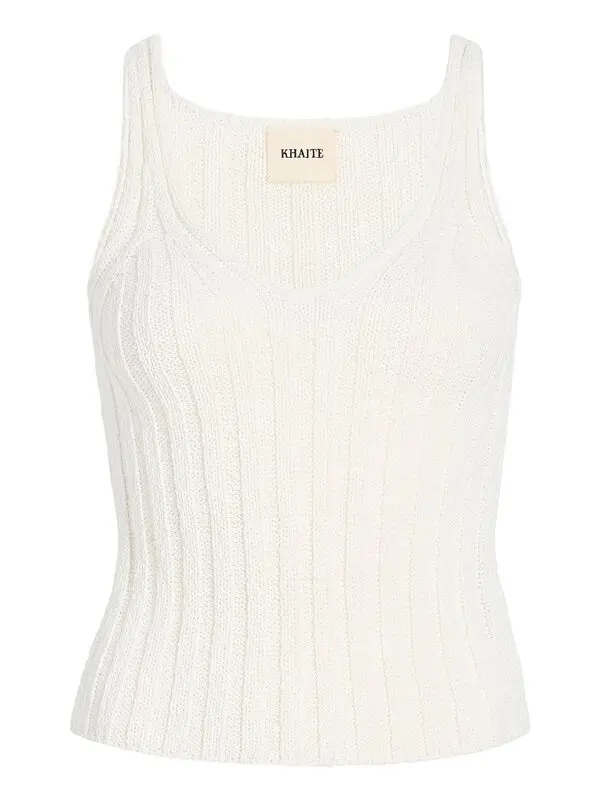Khaite Ribbed V-neck Tank Top - Glaze