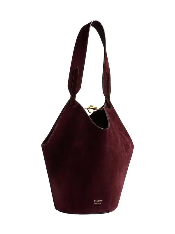 Khaite Mini Lotus Tote In Suede And Haircalf - Rouge Noir